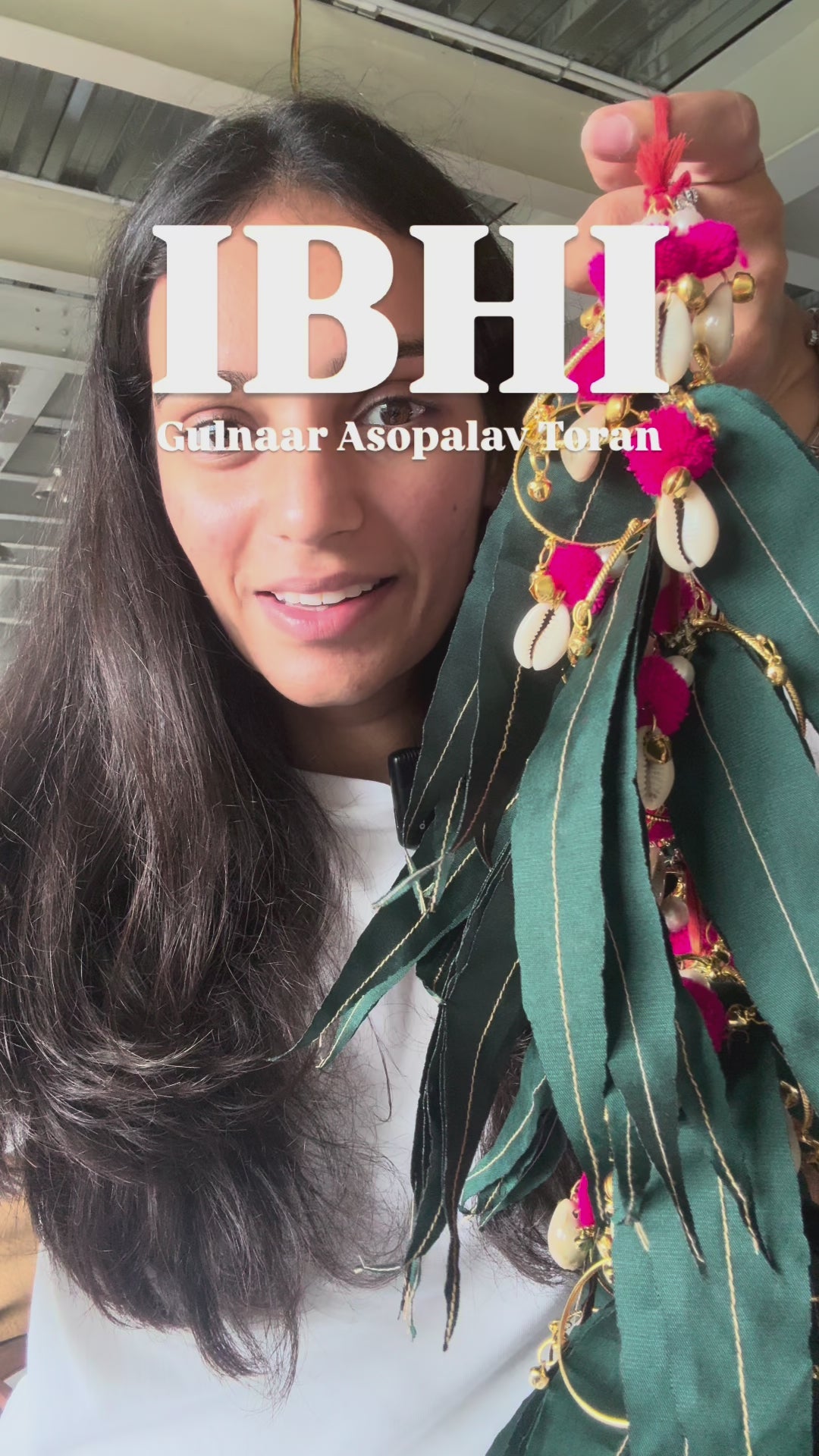 Asopalav Toran by ibhi – Fabric Leaves with Pom Poms & Cowries – IBHI